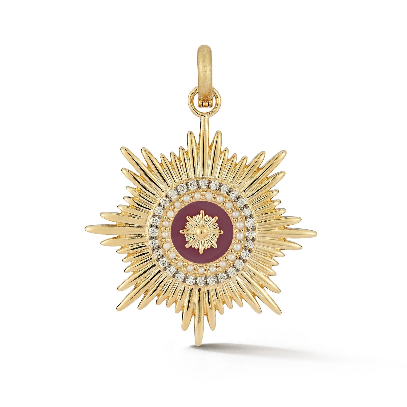 14K Gold Diamond & Damson Maroon Enamel Vale Medallion – storrow