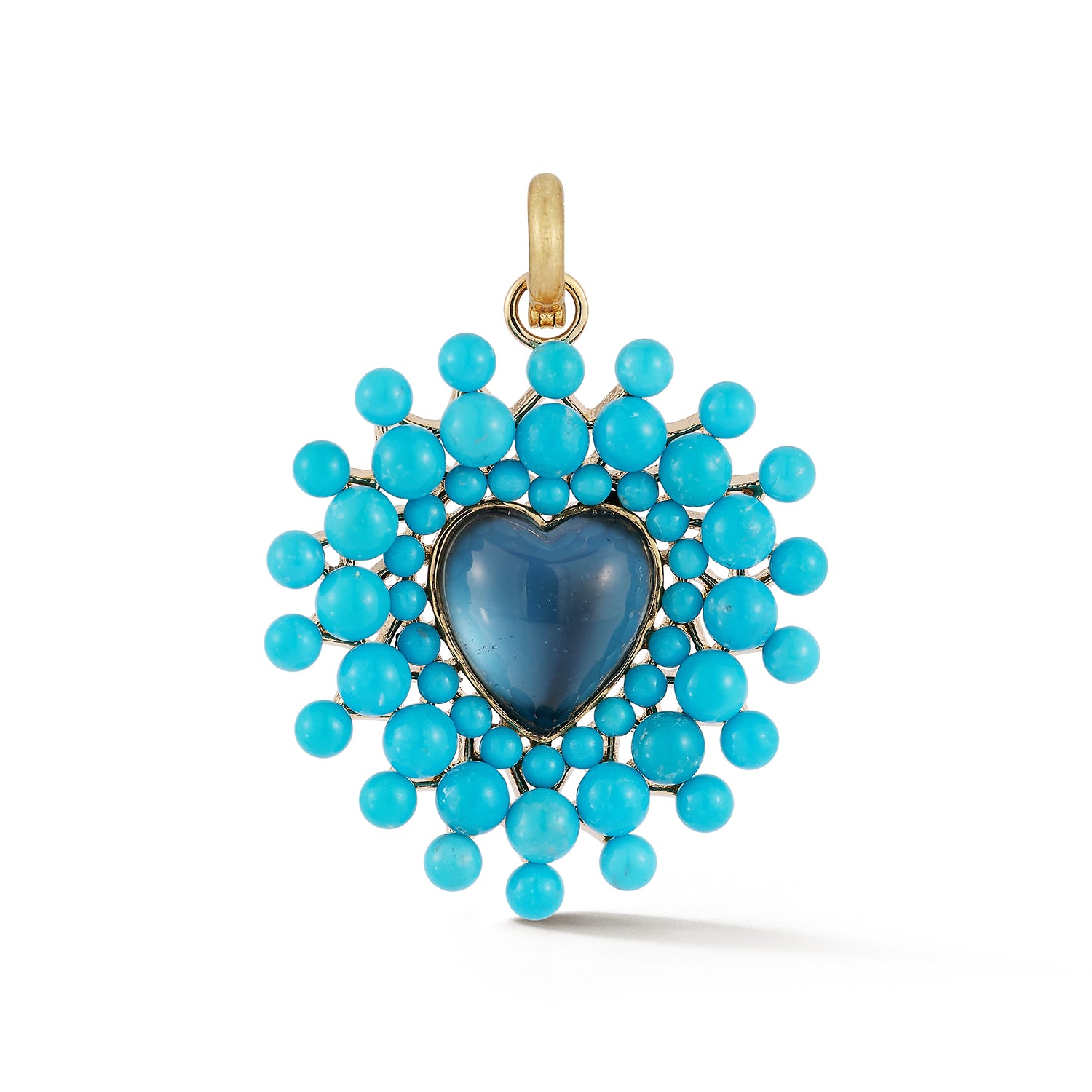 14K Gold London Blue Topaz & Turquoise Cluster Juliana Heart Charm ...