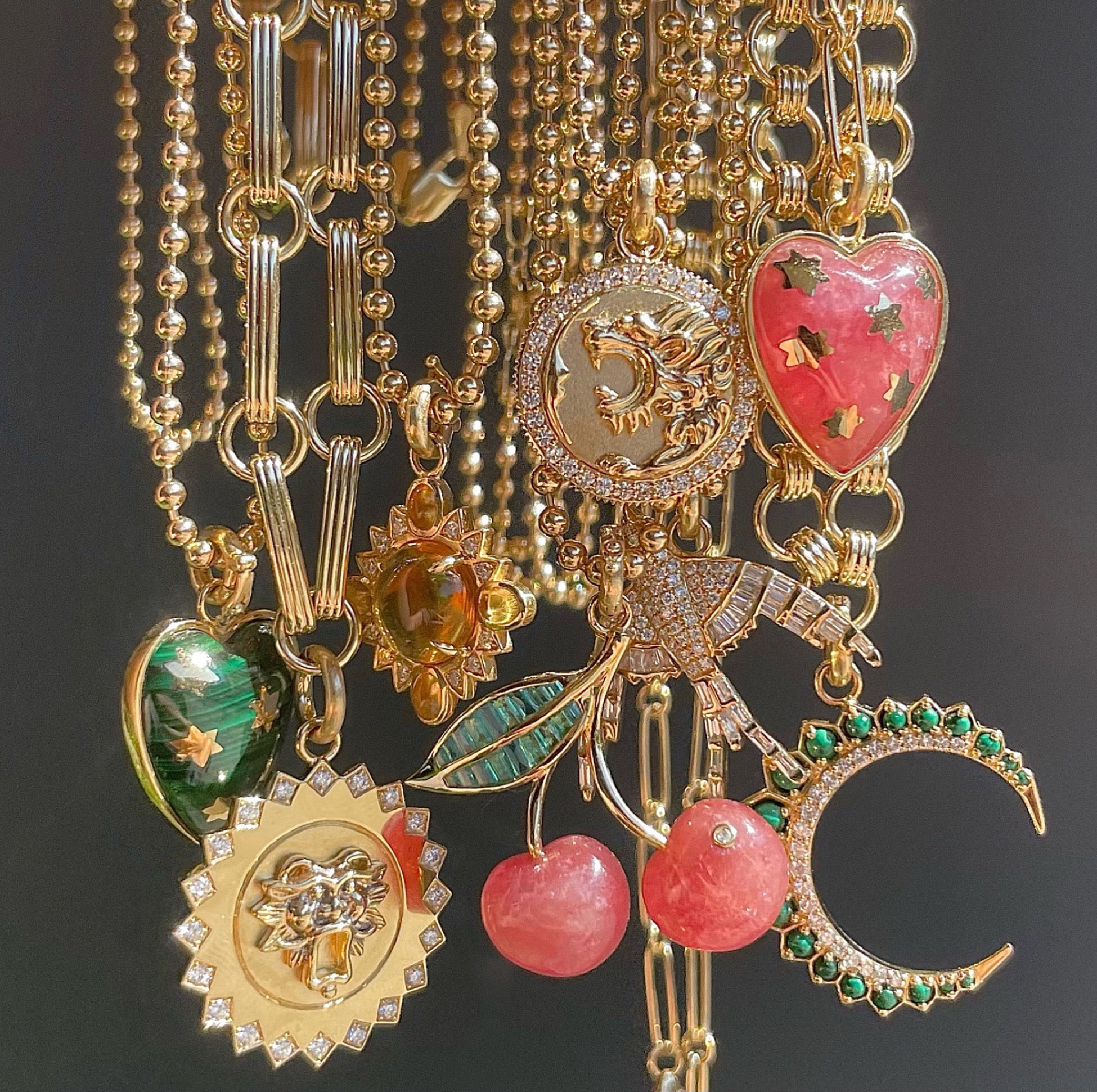 14K Gold Diamond & Malachite Crescent Moon Estelle Charm – storrow