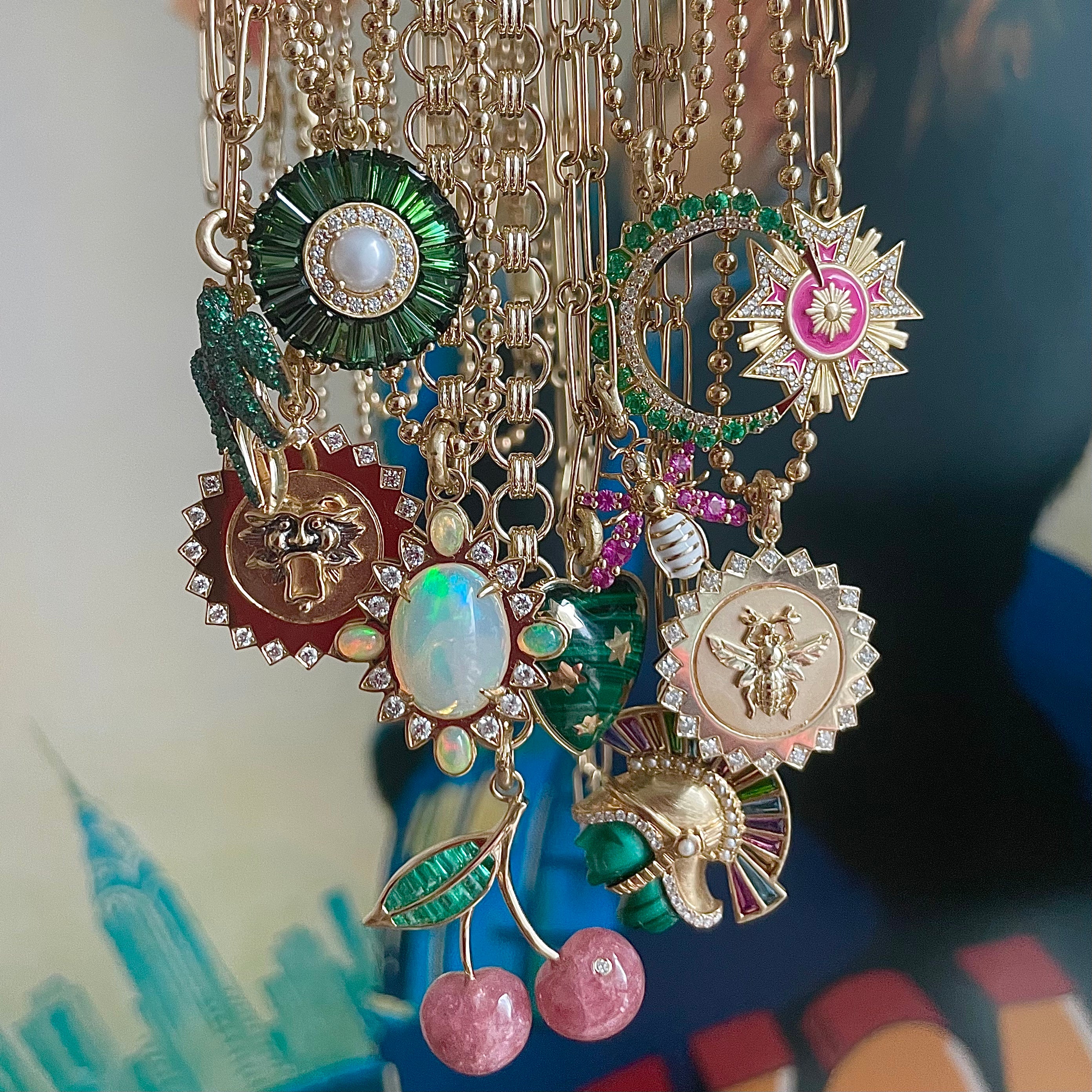 14K Gold Diamond & Emerald Crescent Moon Estelle Charm – storrow