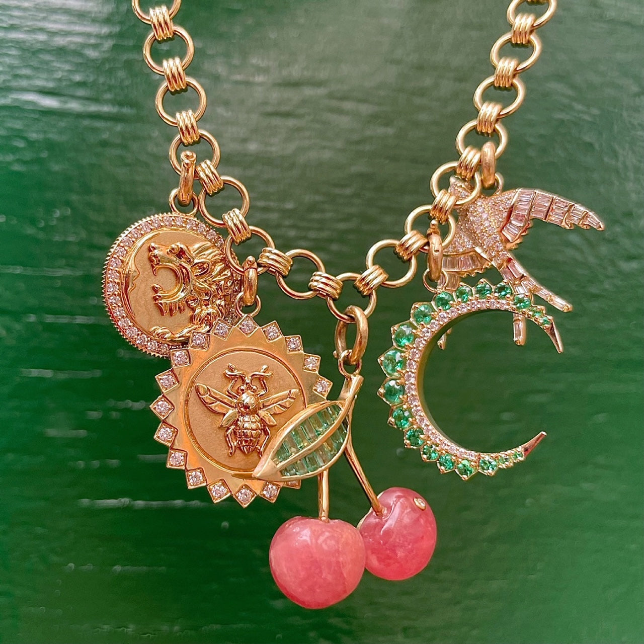 14K Gold Diamond & Emerald Crescent Moon Estelle Charm – storrow