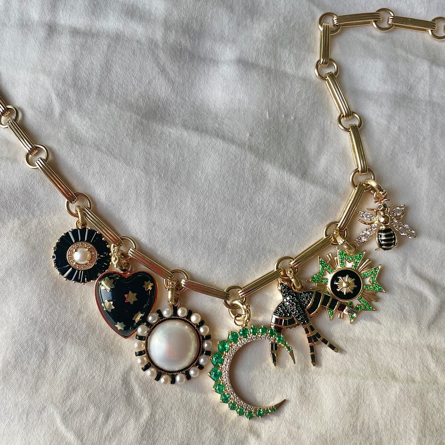 14K Gold Diamond & Emerald Crescent Moon Estelle Charm – storrow