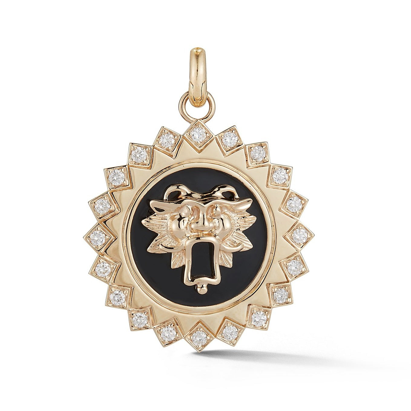 14K Gold Diamond & Black Enamel Guardian Lion Mabel Medallion – storrow