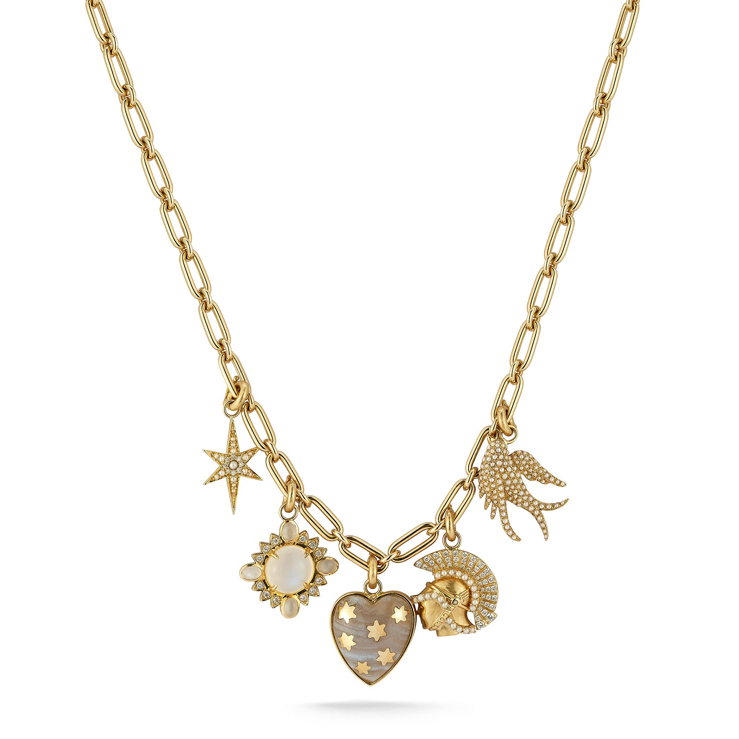 14K Stella, Mini Nora, Anna, Mini Reid, & Birdie Multi-Charm Necklace ...