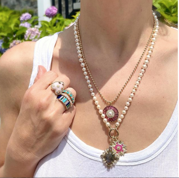 14K Gold Pink Tourmaline Diamond & Pearl Emily Large Charm – storrow